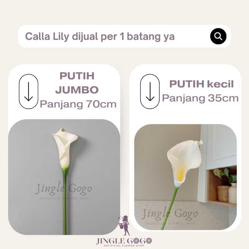 Jual Bunga Calla Lily Besar Lili Artificial Latex Jumbo Premium Putih ...