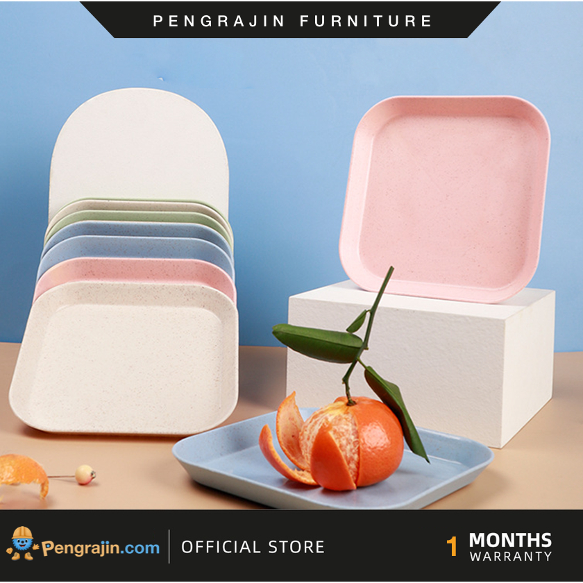 Jual Piring saji persegi pendek makan kue dan buah set wheat straw ...