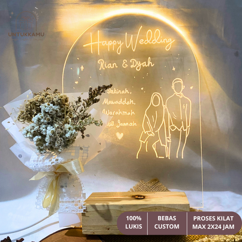 Jual Acrylic LED Custom Lettering A5 Bucket Bunga Kado Wedding ...