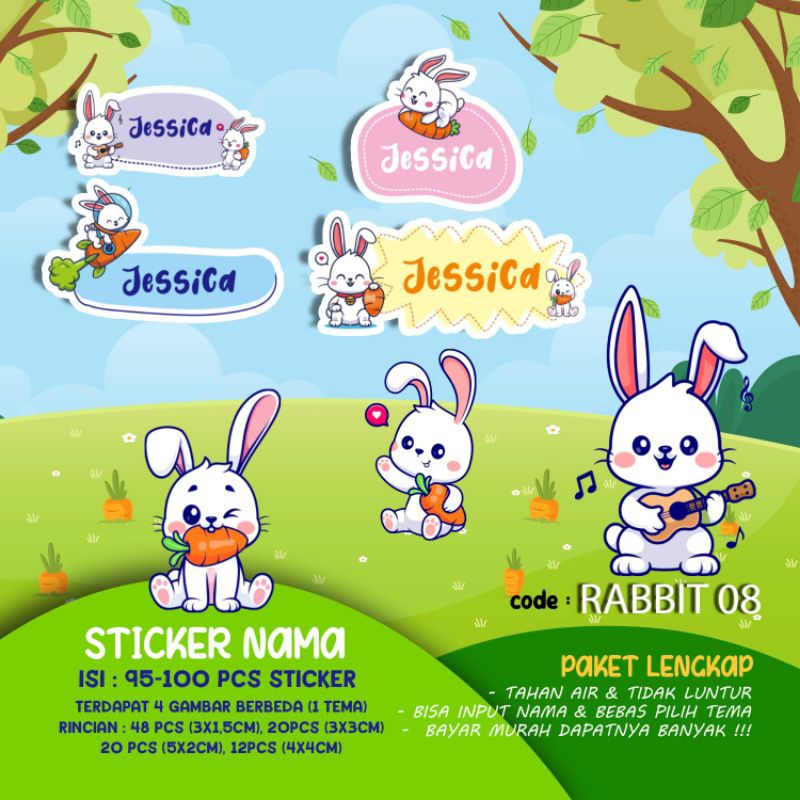 Jual Sticker / Stiker Label Nama Karakter Tema RABBIT / KELINCI ...