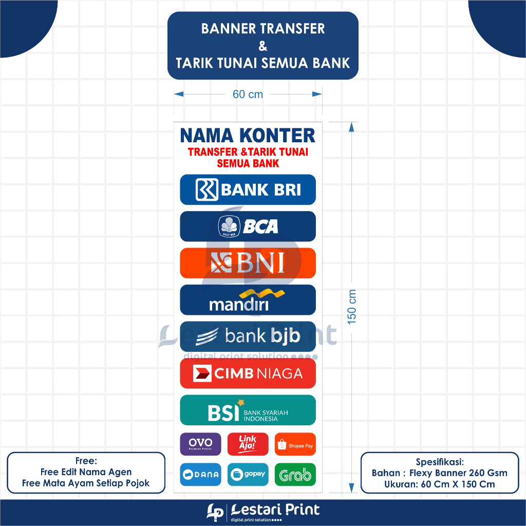 Jual Cetak Banner Spanduk Transfer dan tarik tunai ukuran 60 cm x 150 ...