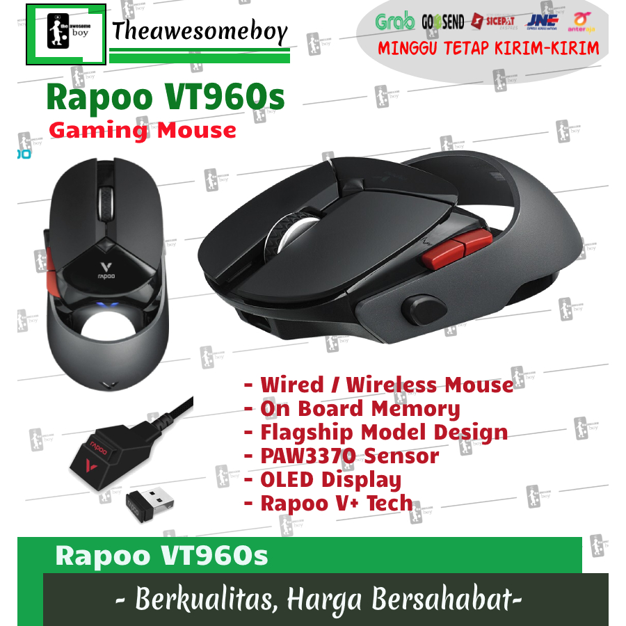 Jual Rapoo VT960s Dual Mode Wireless Wired Gaming Mouse OLED Display ...