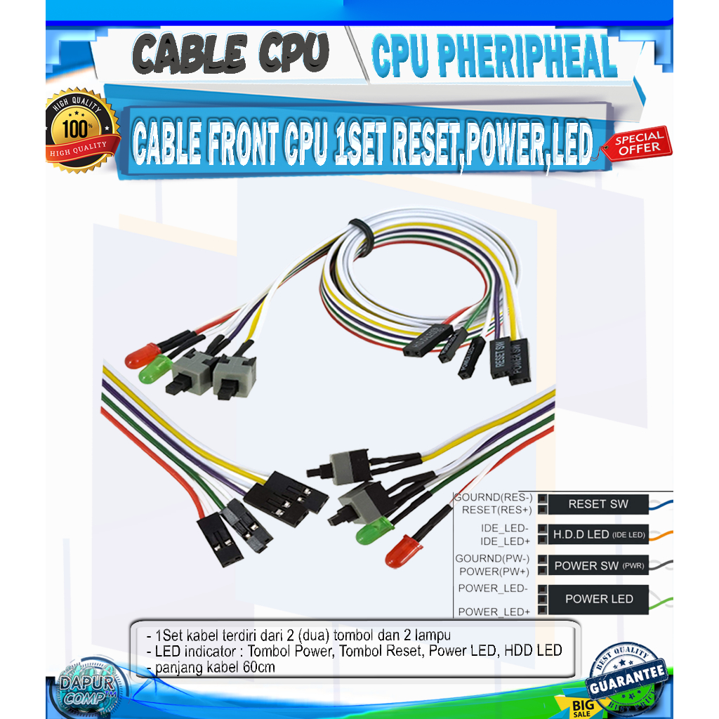 Jual CABLE FRONT PANEL 1SET RESET,POWER,LED FRONT PANEL CPU | Shopee ...