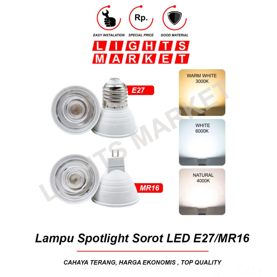 Jual Lampu Sorot LED E27 MR16 3W 5W 7W 12W Bohlam Spotlight Spot Terang ...