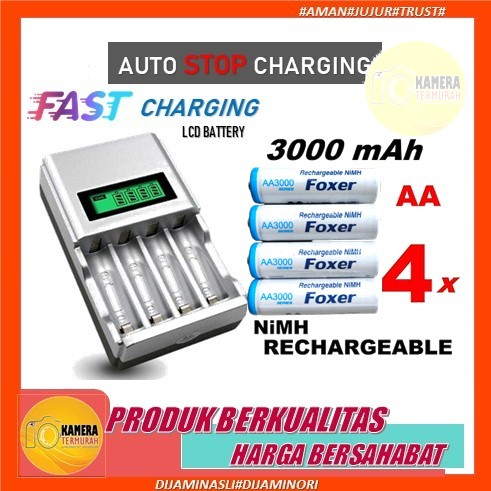 Jual PAKET BATERAI FOXER AA 3000 Mah RECHARGEABLE 1,2V + QUICK SMART ...