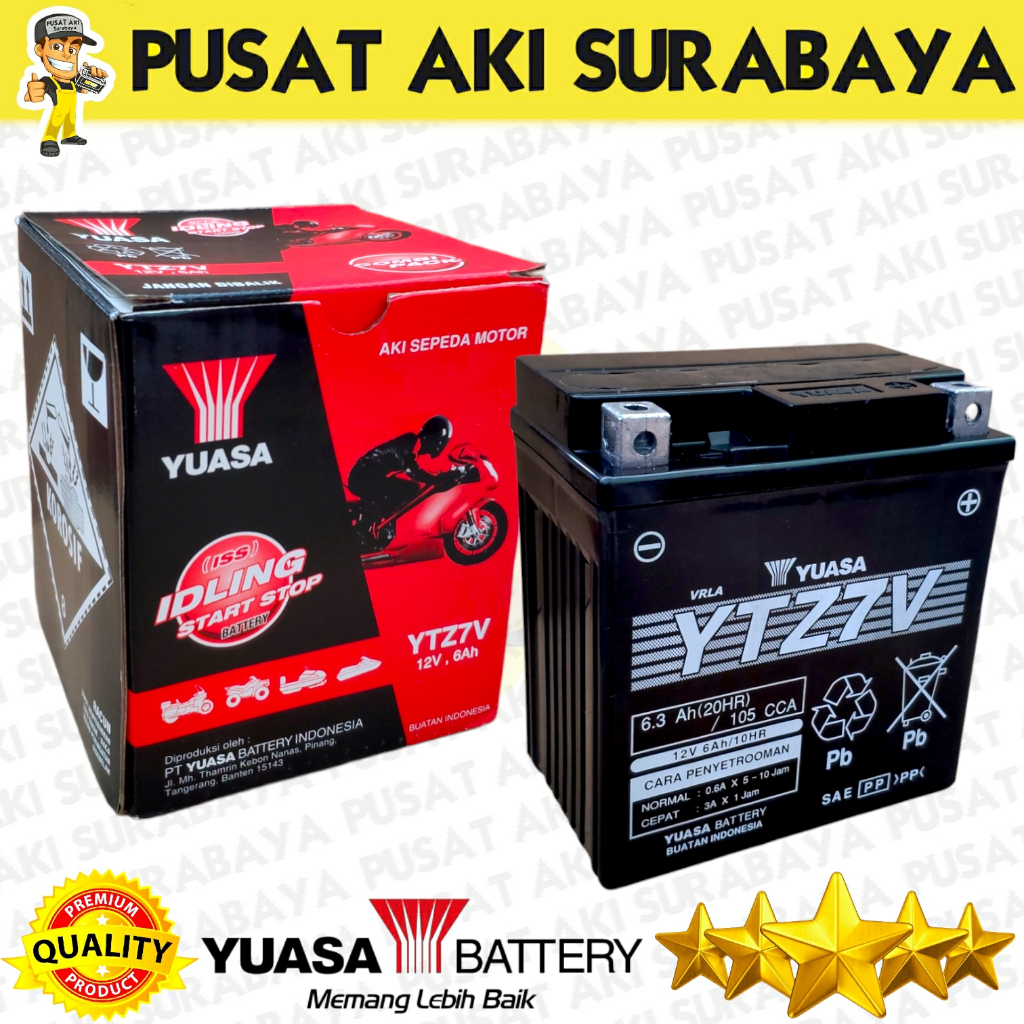 Jual PRODUK ASLI YUASA YTZ7V 12 VOLT 6 AMPER ACCU MOTOR LEXI LEVI LX 150 ZX 10R CB 250 KLX 150 ...