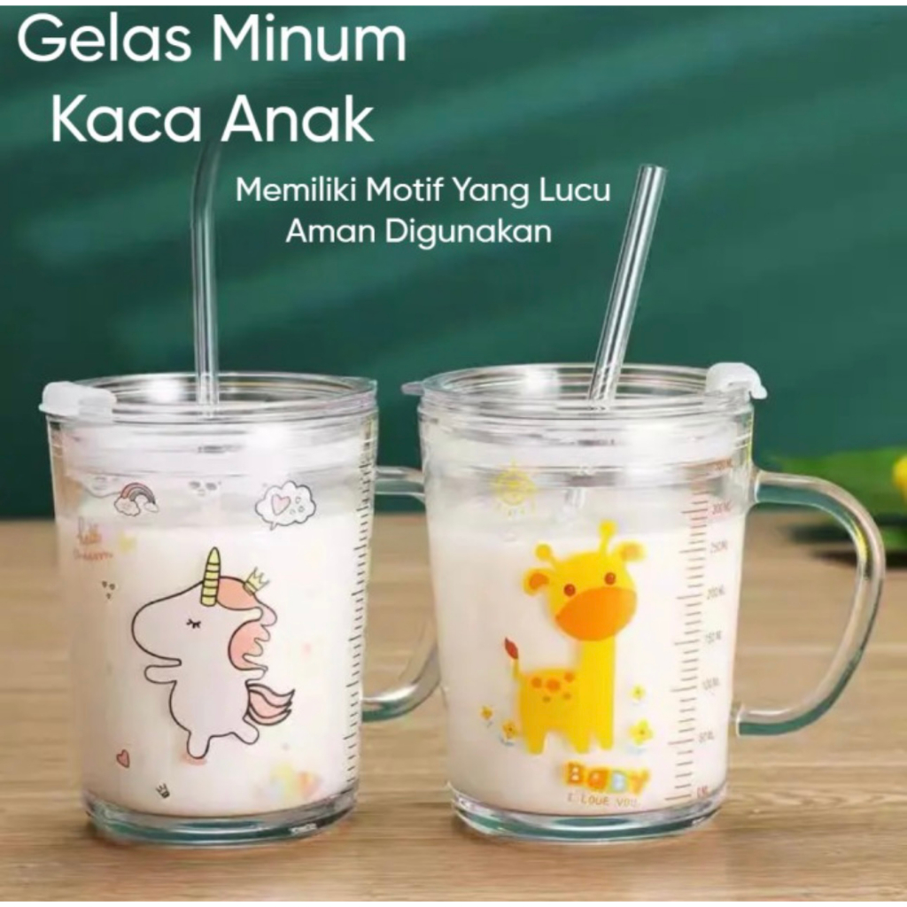 Jual Gelas Minum Anak kaca bening 350ml Pegangan Gagang - Gelas Susu ...