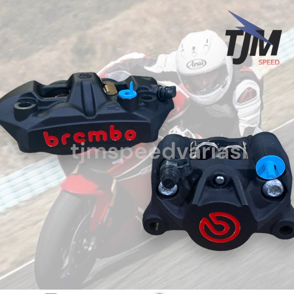 Jual paket kaliper brembo set monoblok radial M4 100mm+ brembo p2 2p 2piston black red logo ...
