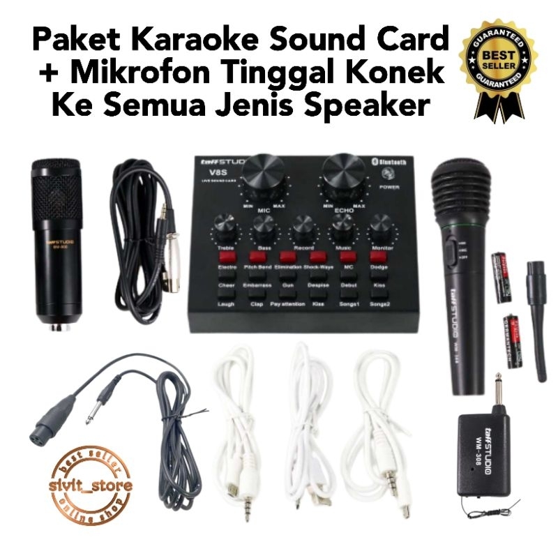 Jual Paket Karaoke Sound Card V8 + Mikrofon Wireless Dynamic Microphone ...