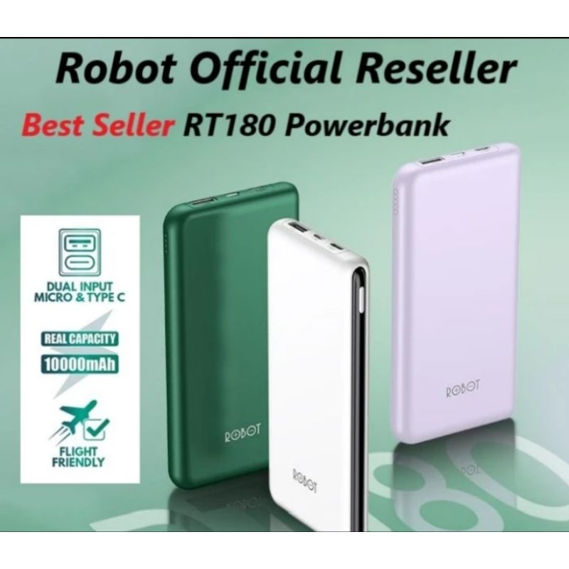 Jual Robot RT-180 10000Mah PowerBank Dual Input Micro USB & Type C ...
