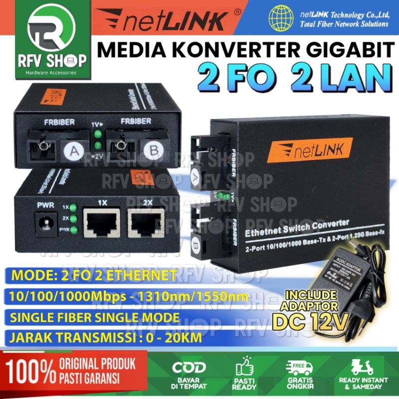 Jual Gigabit Media Converter 2 FO 2 LAN 10/100/1000M Fiber Optic Switch Netlink | Shopee Indonesia