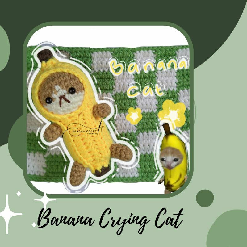 Jual Keychain Amigurumi Banana Cat | Crying Cat | Gantungan Kunci Rajut ...