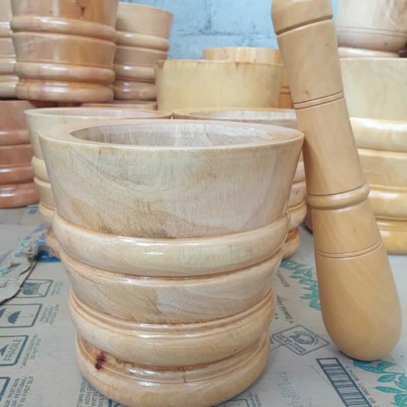 Jual SET LUMPANG KAYU UKIR JUMBO Alat Penumbuk Kayu Asli Food Grade ...