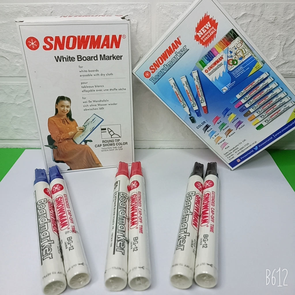 Jual Snowman Whiteboard Marker BG-12 (Hitam, Biru, Merah) | Shopee ...