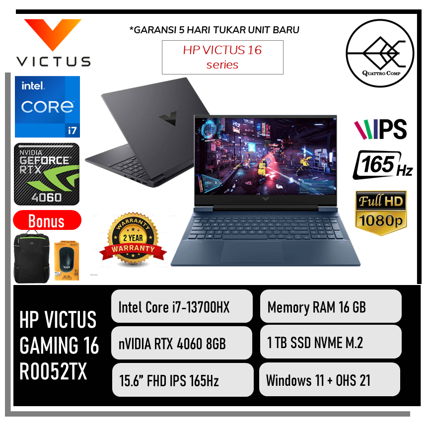 Jual HP VICTUS 16 Core i7-13700HX RTX4060 8GB RAM 16GB 1TB Win11+OHS 16 ...