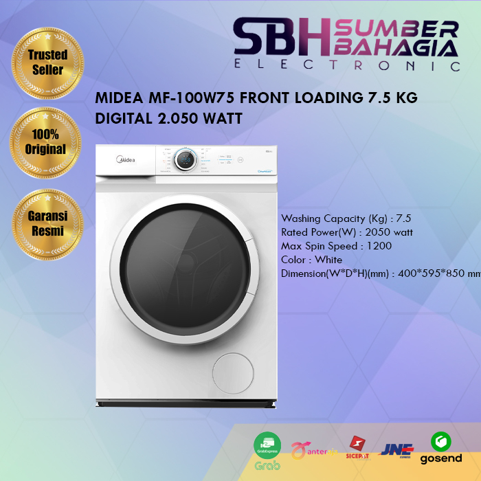Jual MIDEA MF-100W75 FRONT LOADING 7.5 KG DIGITAL 2.050 WATT (NEW ...