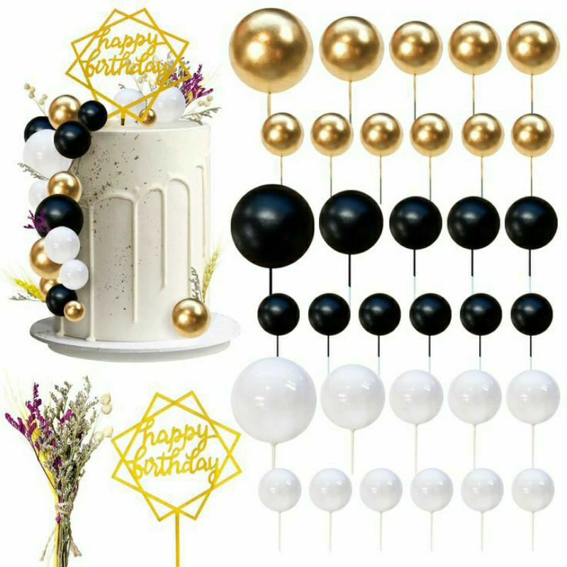 Jual Topper cake bola emas balon Gold Silver Ball mewah toper kue ...