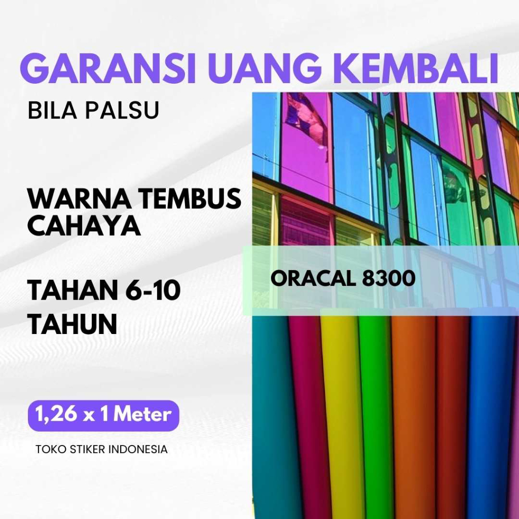 Jual Oracal Sticker 8300 Transparent Skotlet Warna Tembus Cahaya Kaca 1 ...