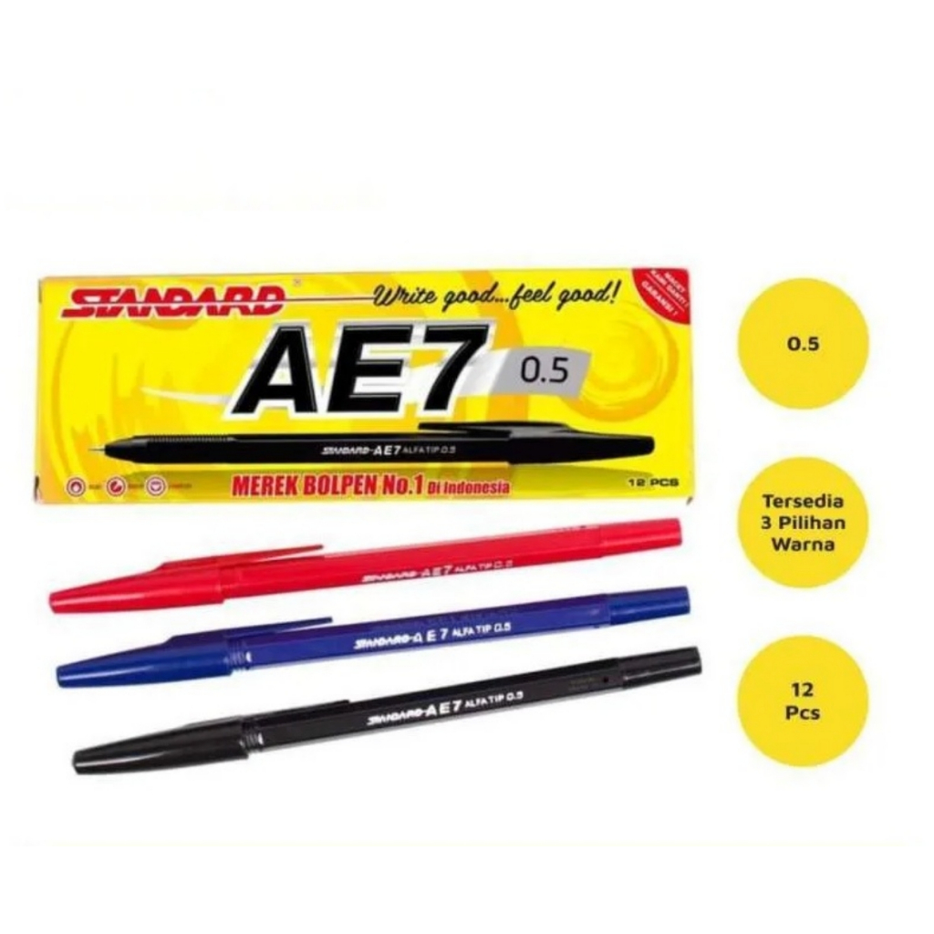 Jual Ballpoin/ Pulpen STANDARD AE7 0.5mm 1 Pack Isi 12pcs | Shopee Indonesia