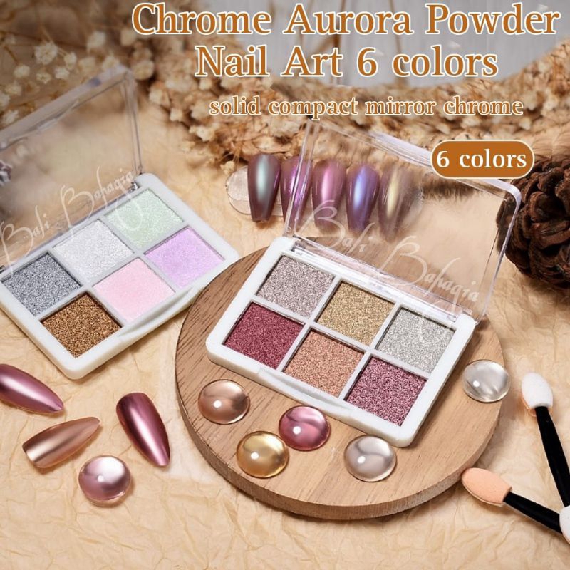 Jual 6 Colors Mirror Chrome Compact Powder Nail Art Solid Chrome 6 ...