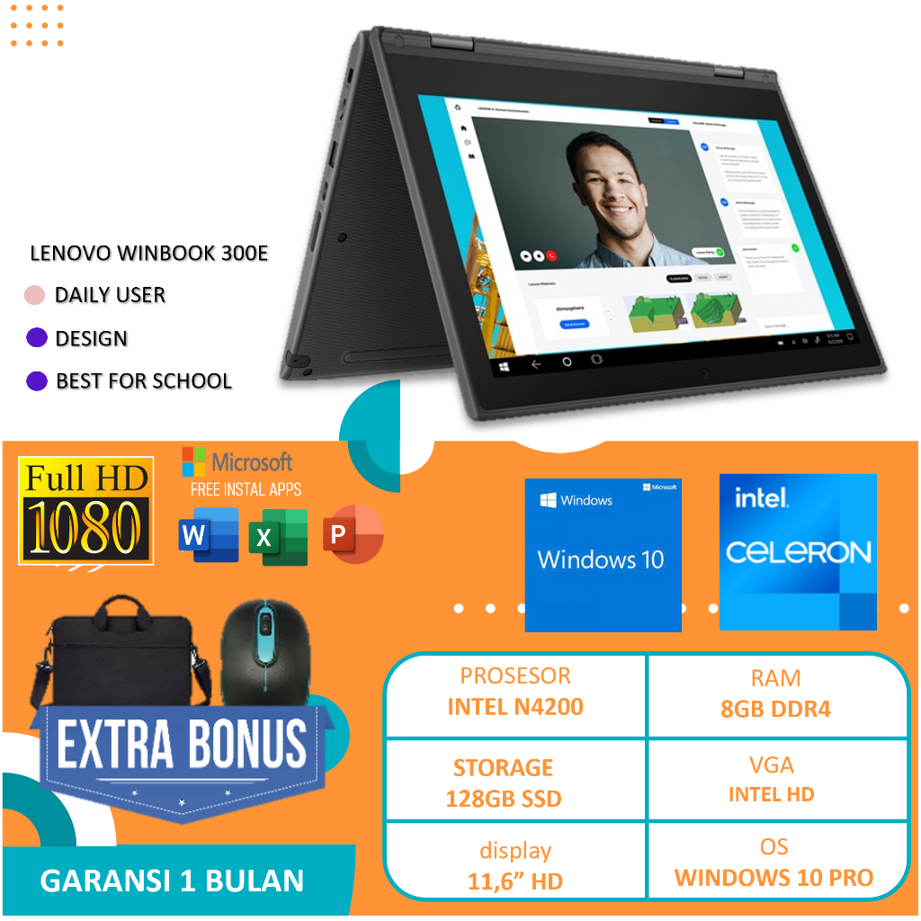 Jual Laptop Sekolah Lenovo Winbook 300E Touchscreen N4200 8GB 128GB SSD ...