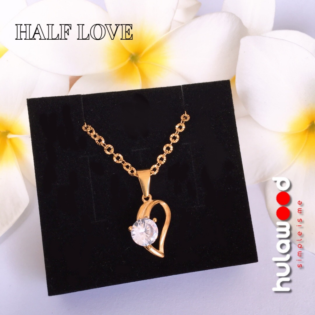 Jual Liontin + Kalung Half Love Titanium Gold plus tiga pilihan kalung ...