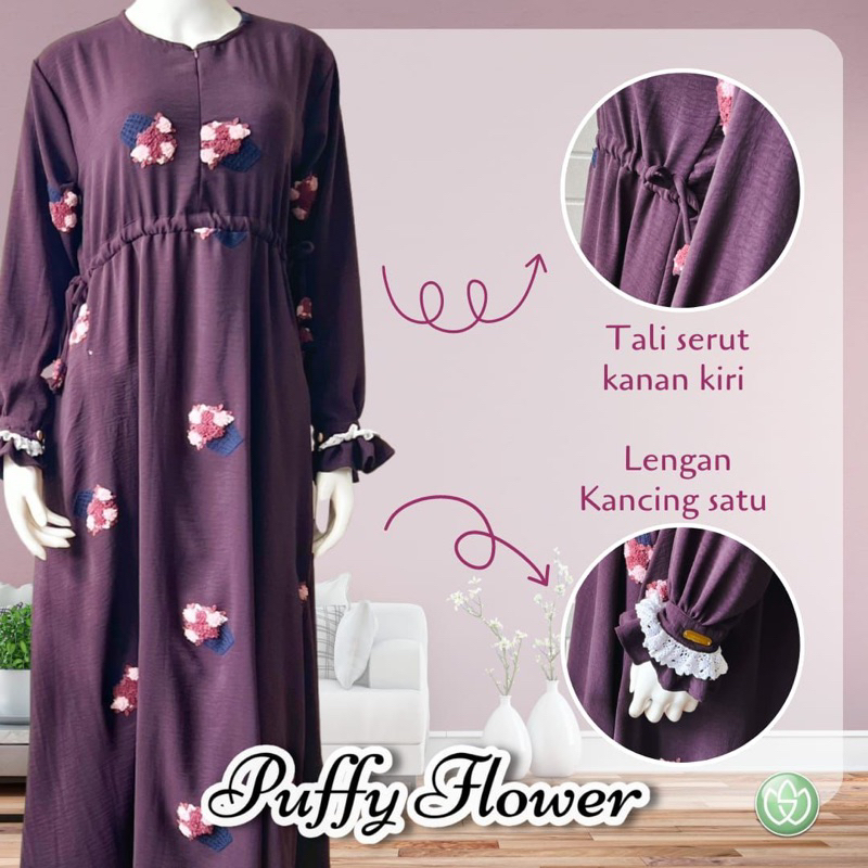 Jual Dress cantik PUFFY FLOWER airflow crincle embroidery motif bunga ...