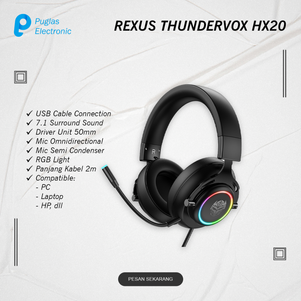 Jual Headset Gaming Rexus Thundervox HX20 USB Headphone Komputer PC HP ...