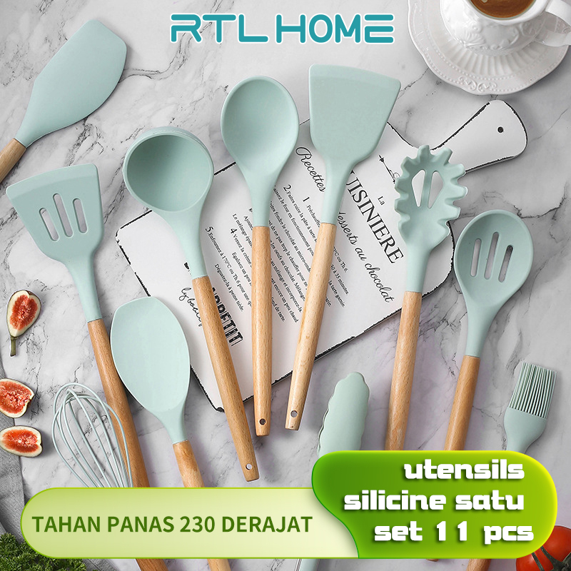 Jual RTL Sutil Silicone Set 12pcs Spatula Silikon Gagang Kayu Sodet ...