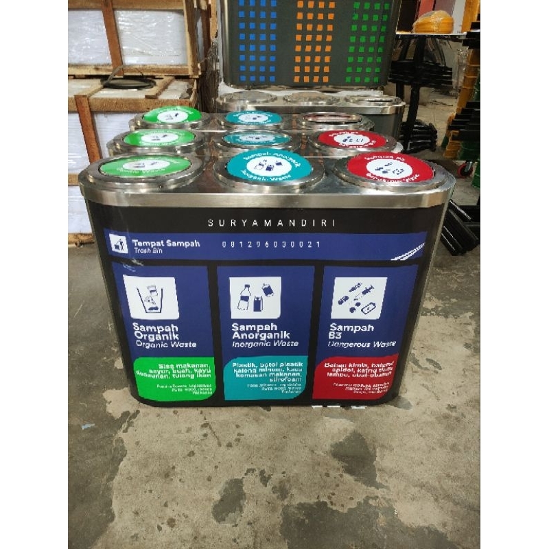 Jual Ready Tempat sampah 3 in 1 stainless/3 pilah/tiga warna | Shopee ...