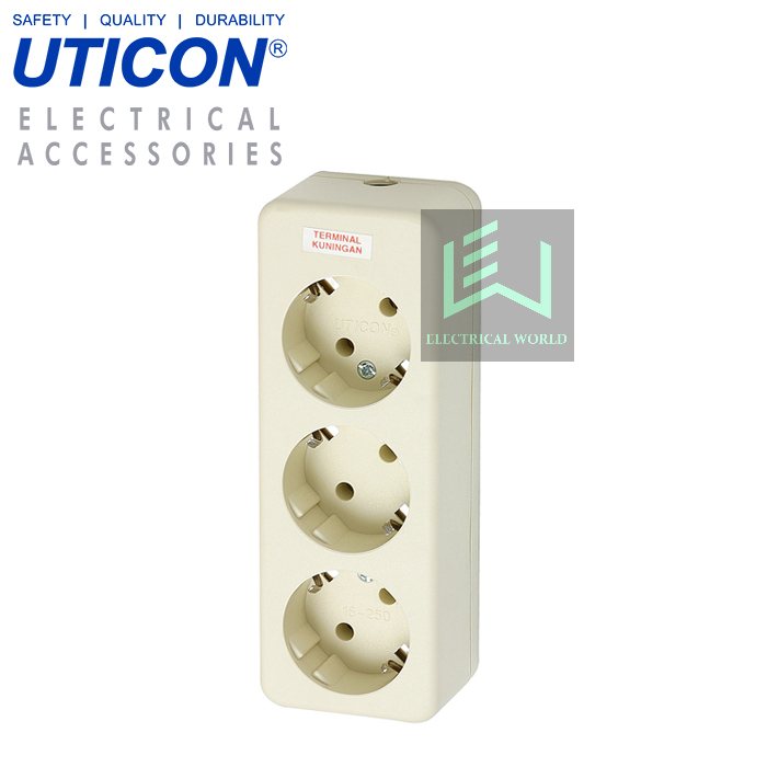 Jual Uticon Stop Kontak Arde 1 - 6 Lubang Terminal Kuningan 1 2 3 4 5 6 Cream Krem ST-118 ST-128 ...