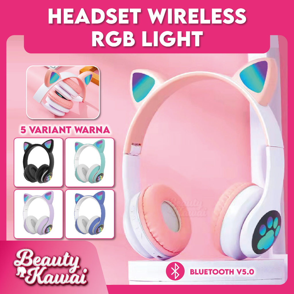 Jual Headset Kucing LED TWS Bluetooth 5.0 Headphone Extra Bass | Shopee ...