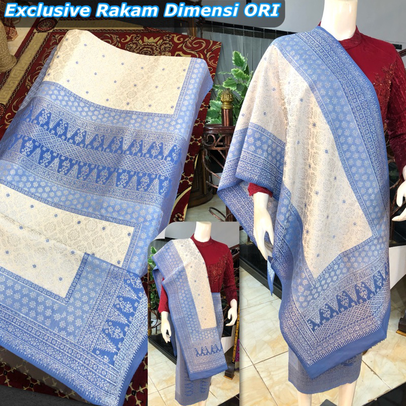 Jual Exclusive Songket Rakam Dimensi ORI /Blue Ice /songket tenun asli palembang /ilham songket ...