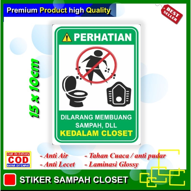 Jual Stiker sampah closet hijau sticker dilarang membuang sampah ke ...