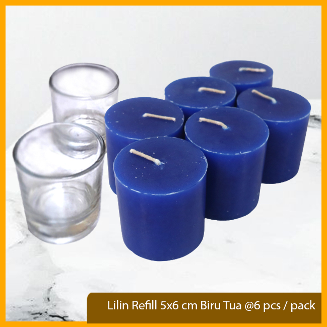 Jual Lilin Refil BiruGelas Candle Stearin Wax Isi Ulang 5x6 cm @ 6 pcs ...
