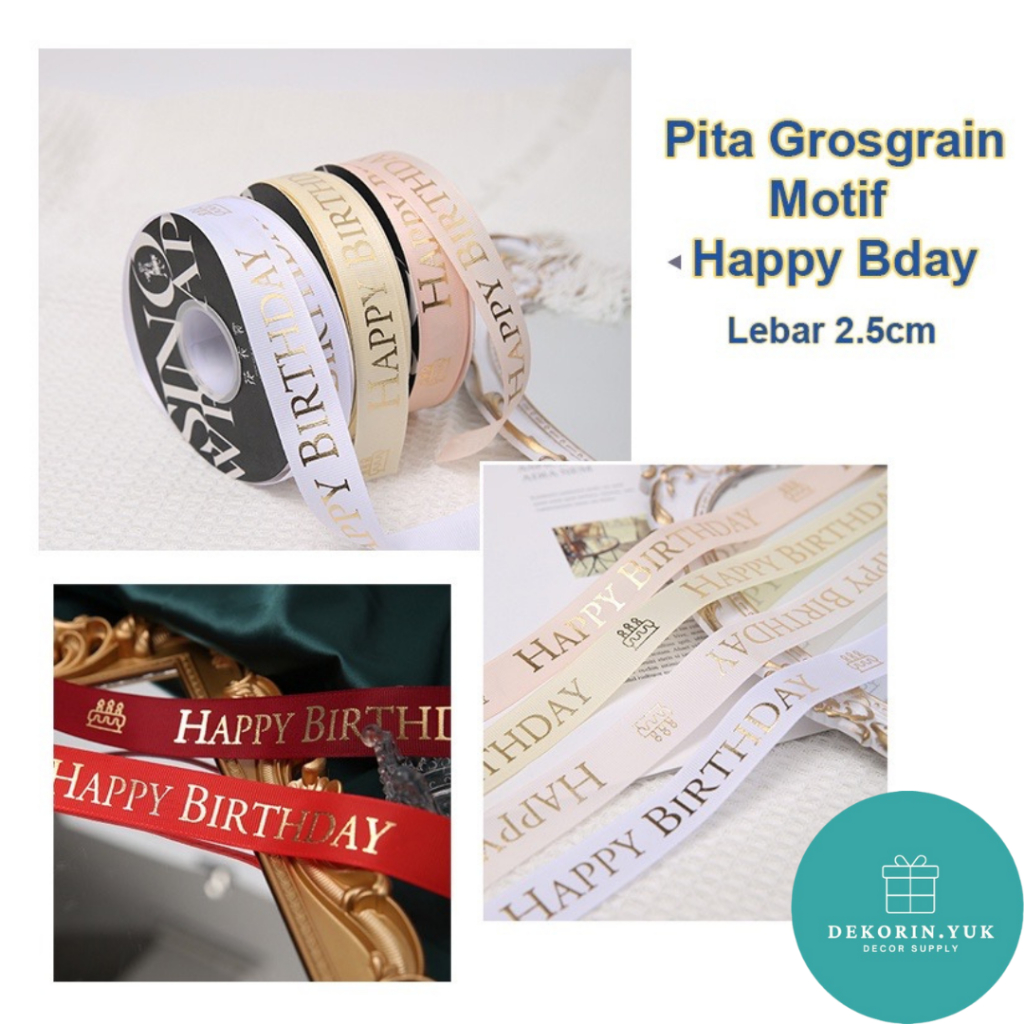 Jual PITA GROSGRAIN MOTIF HAPPY BIRTHDAY TULISAN GOLD PITA KADO PITA ...