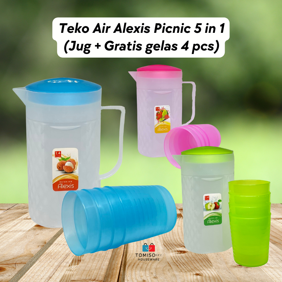 Jual Teko Air Set 5 in 1 Eskan Alexis Picnic 1 Teko dan 4 Gelas | Water ...