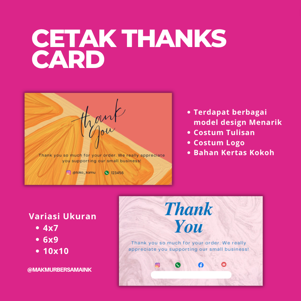 Jual Kartu Ucapan / Thank You Card Custom / Thank You Card Untuk Online ...