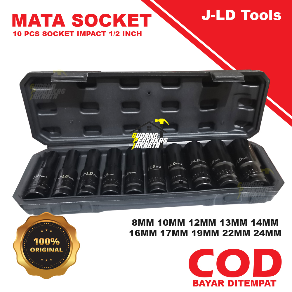 Jual JLD 10pcs Mata Socket impact set 1/2inch(13mm) Mata Sok Panjang 8mm - 24mm mata socket ...