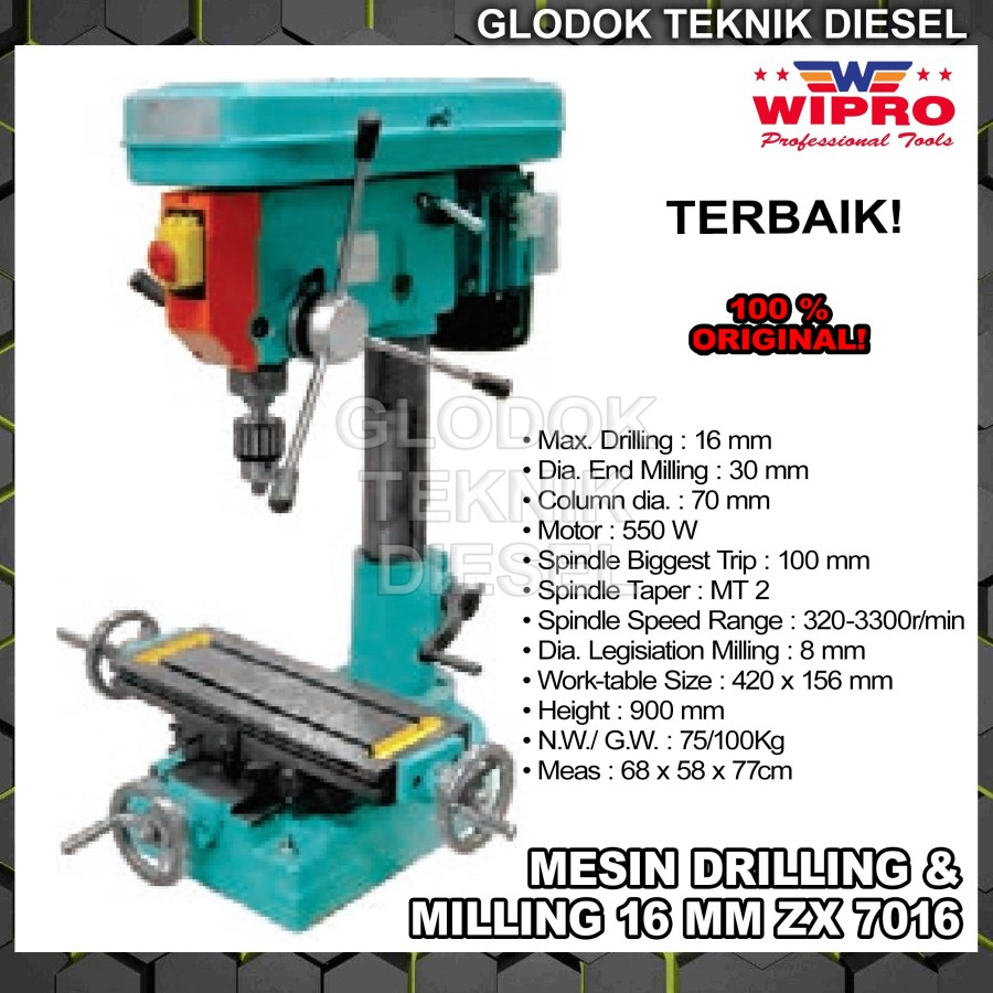Jual Wipro Mesin Drilling & Milling 16 mm Bor Duduk 16mm ZX 7016 ZX7016 ...