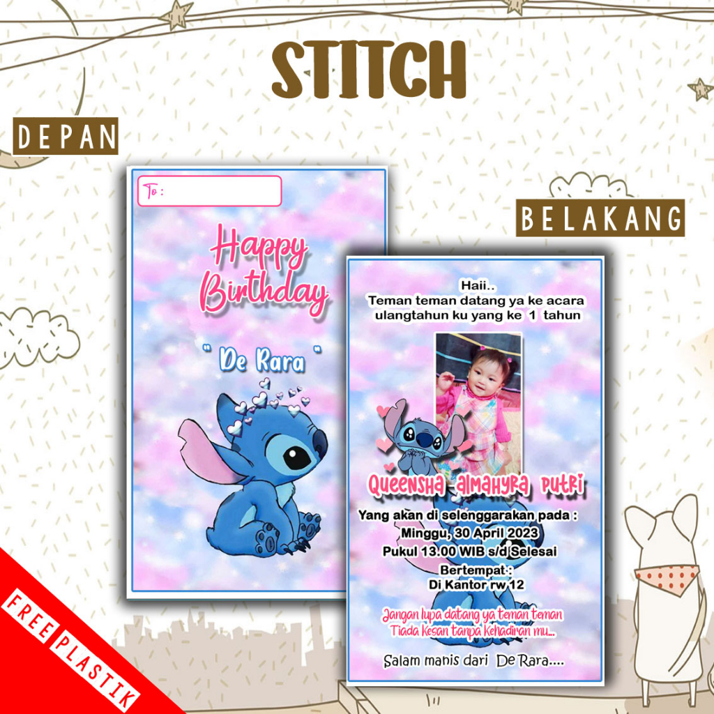 Jual Undangan Ultah STICH ( 30 PCS / 50 PCS ) Undangan Ulang Tahun ...
