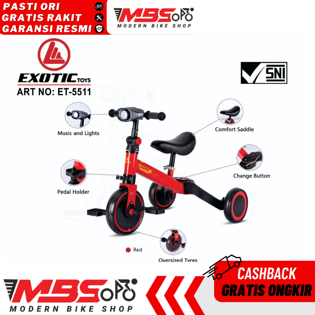 Jual BALANCE BIKE SEPEDA RODA 3 TIGA TRICYCLE PUSH 3IN1 ANAK EXOTIC ET 5511 709 7905 | Shopee ...