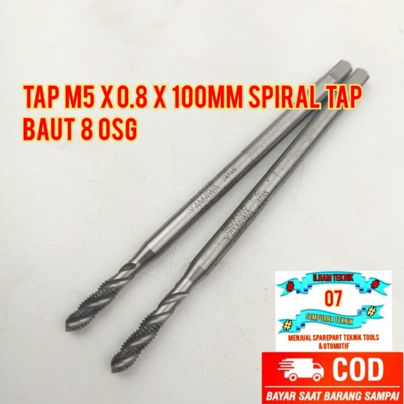 Jual Tap M5 x 0.8 x 100mm Spiral Tap Baut 8 OSG Bukan Yamawa | Shopee ...