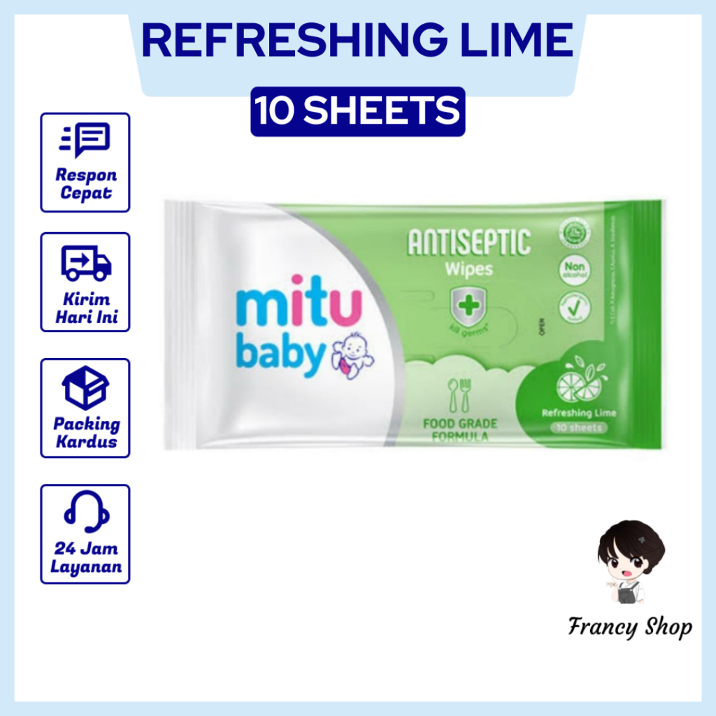 Jual Tisu Basah Mitu Baby Antiseptic Wipes Refreshing Lime 10 Sheets ...