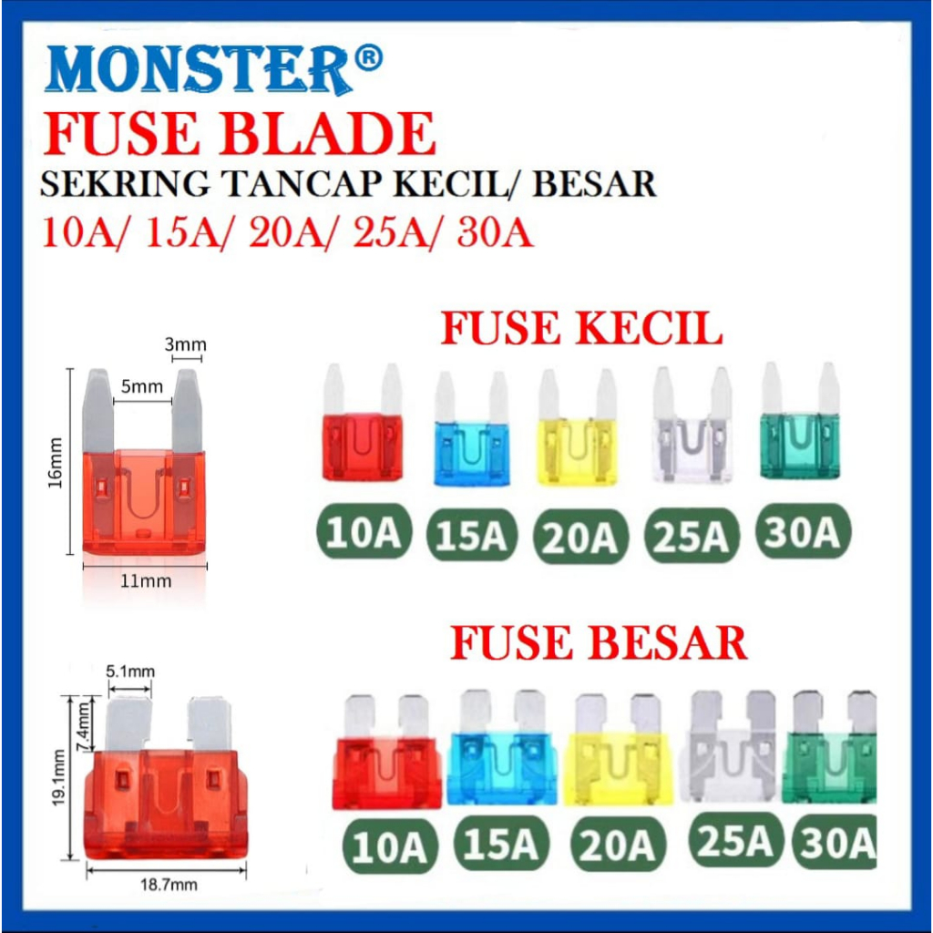 Jual Sekring Sikring Tancap Fuse Kecil Besar Mobil 10A 15A 20A 25A 30A ...