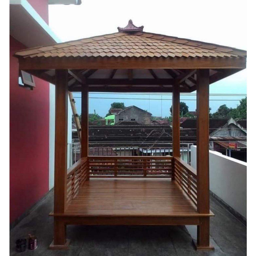 Jual Gasebo Kayu Jati Ukuran 2,5x2,5 As Tiang Model Minimalis Atap ...
