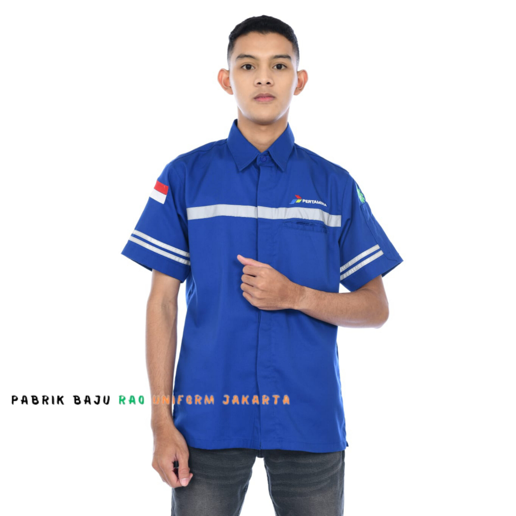 Jual baju safety Pertamina tangan pendek/kemeja kerja kantor pertamina ...