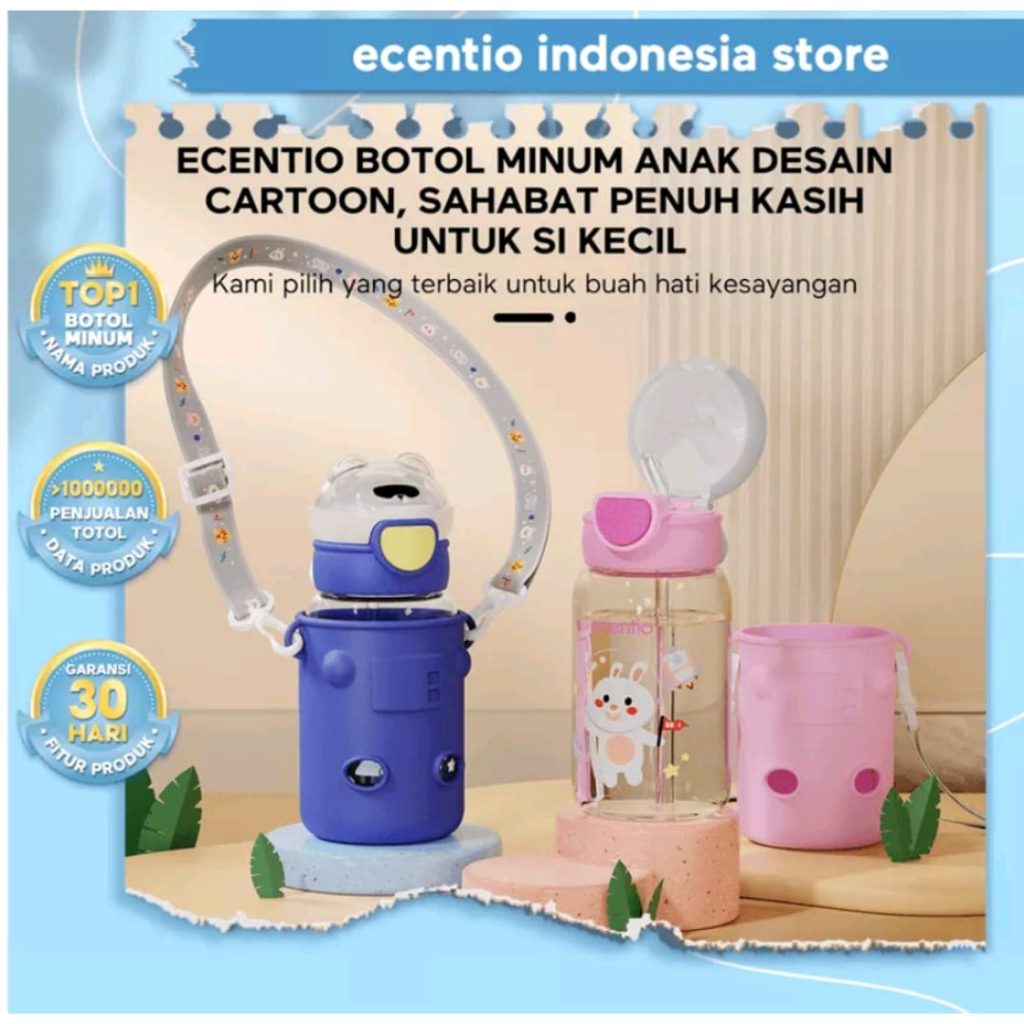 Jual ECENTIO 600ml Botol Minum Botol Lucu Aesthetic Viral Anak Sedotan ...