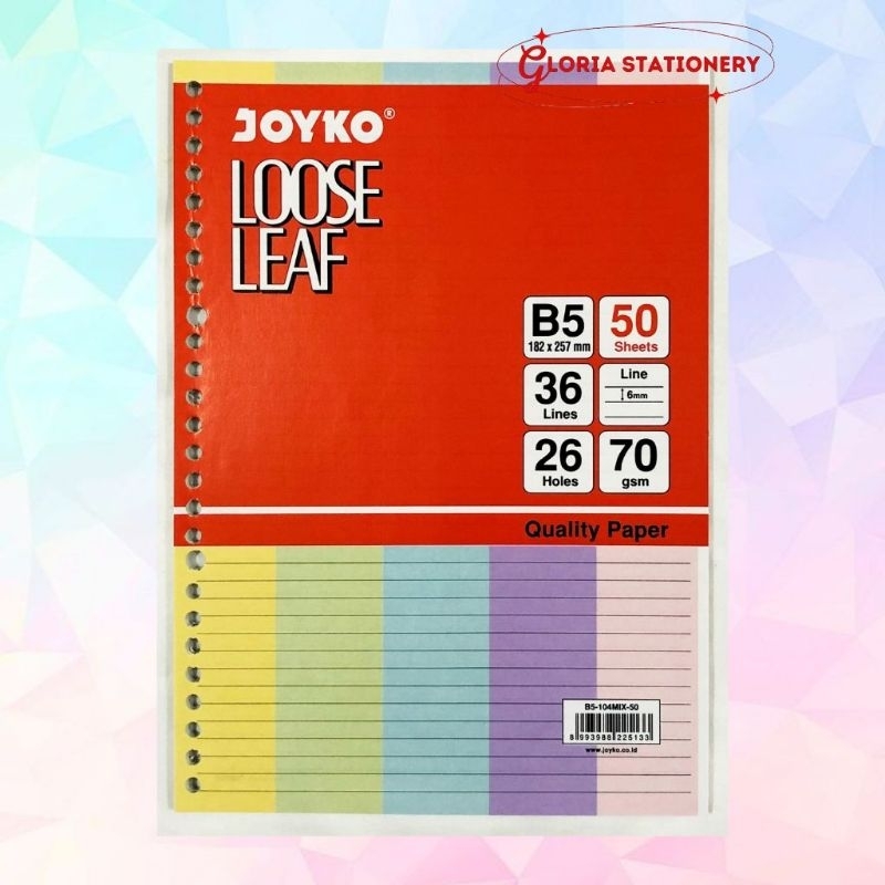 Jual Joyko loose leaf B5 104 Mix 50 lembar/ Kertas binder B5 104 Mix 50 lembar Joyko | Shopee ...