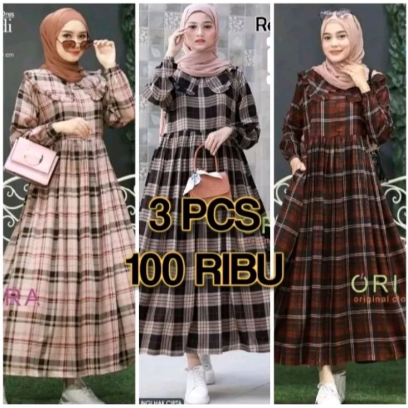 Jual ( COD ) 100rb 3pcs MIDI DRESS KOTAK KATUN PREMIUM // MIDI DRESS ...